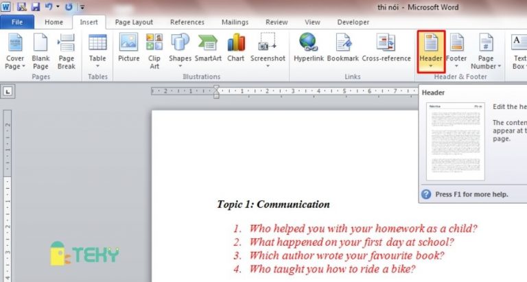 Cách tạo header trong word đơn giản và dễ nhớ bạn đọc tham khảo