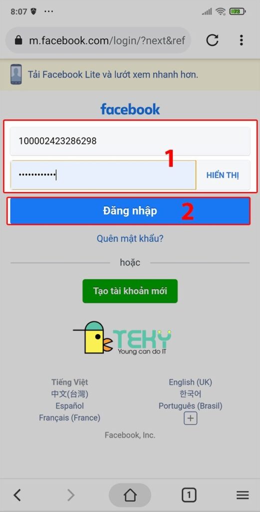 Đăng nhập facebook bằng id cực kỳ đơn giản